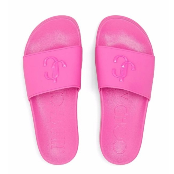 Jimmy Choo | Shoes | Jimmy Choo Logo Port Pool Slide Sandals Neon Pink ...
